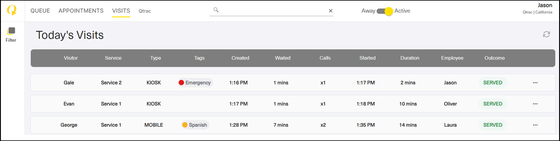 How to open Today's Visits – Qtrac Help Center