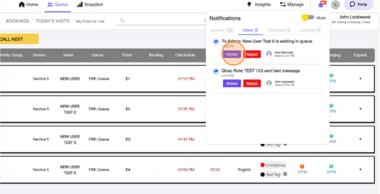 How To Action The Directed Notifications At The Qtrac In App Notifications Qtrac Help Center